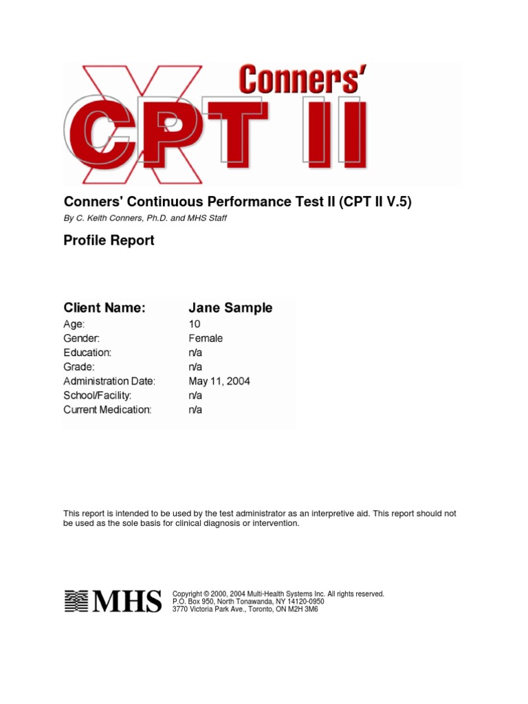 Conners Continuous Performance Test II (CPT II v.5) | PDF | Mental ...