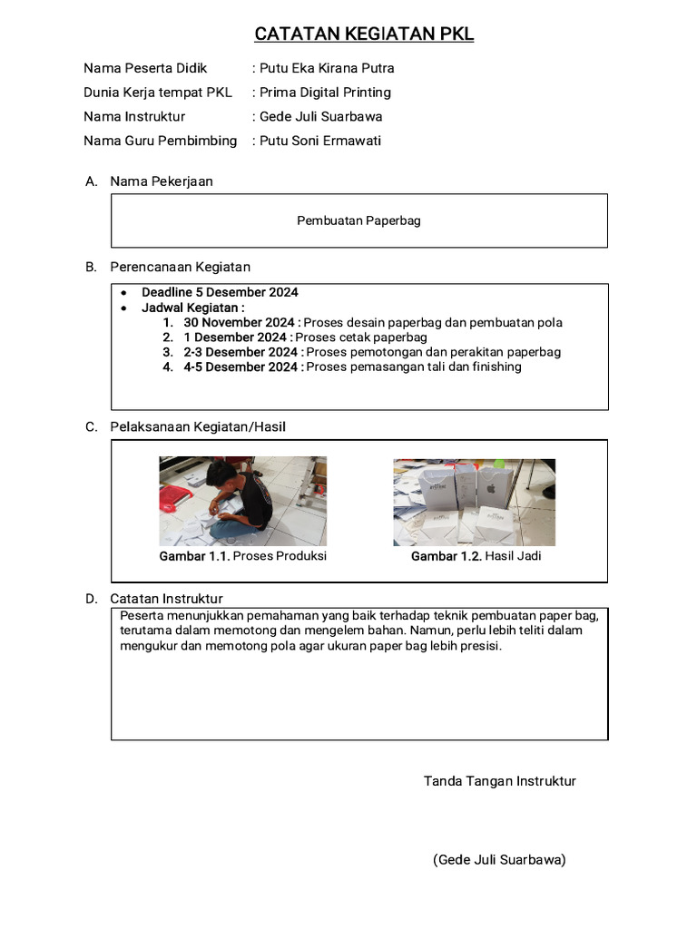Catatan Kegiatan PKL | PDF