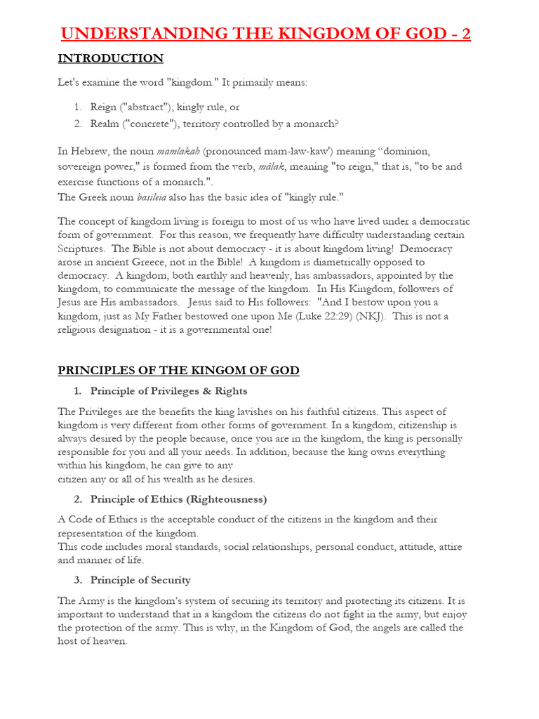 Understanding The Kingdom of God - 2 | PDF | Kingship And Kingdom Of ...