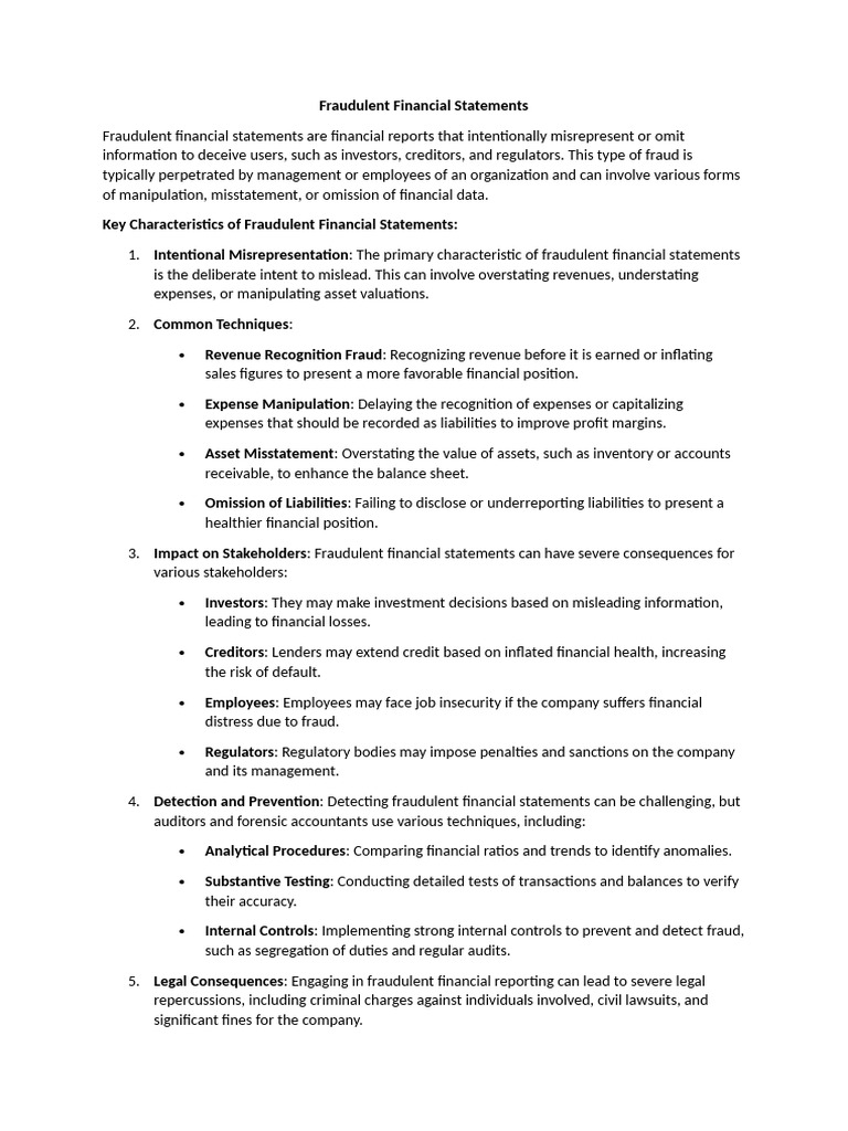 Fraudulent Financial Statements | PDF | Fraud | Financial Statement
