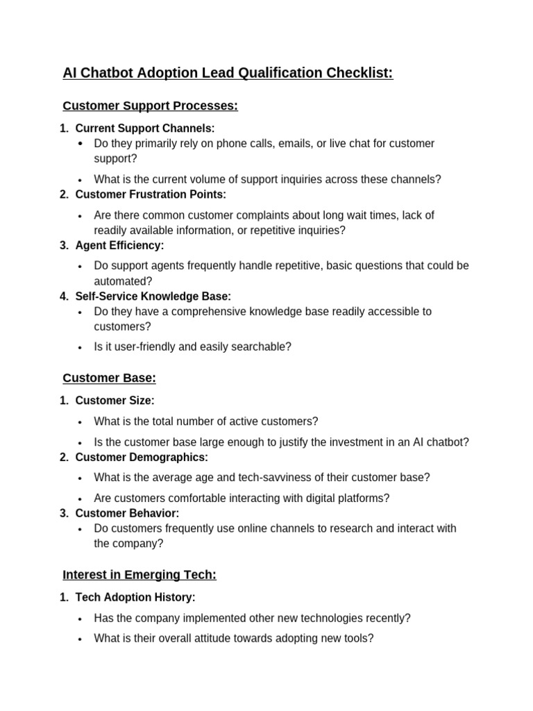 AI Chatbot Adoption Lead Qualification Checklist.sam | PDF