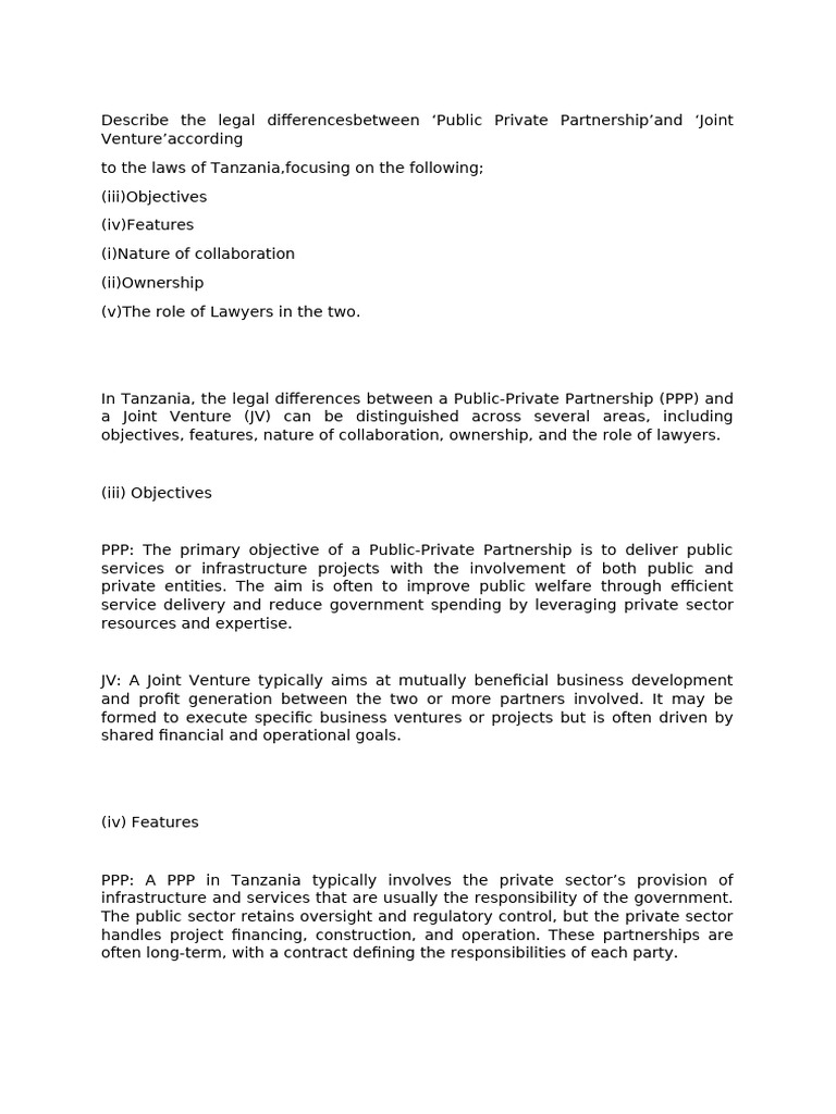 Legal Difference Between PPP Vs Joint Venture | PDF | Partnership | Public–Private Partnership