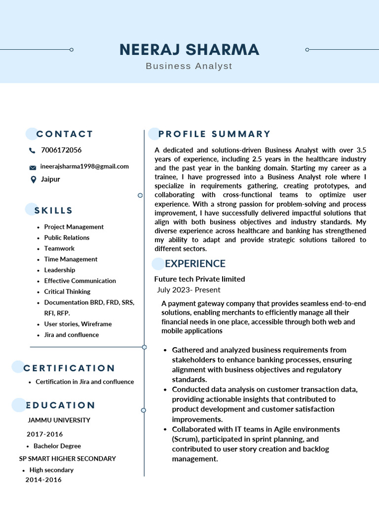 Business Analyst Profile: Skills & Experience | PDF | Agile Software Development | Health Care