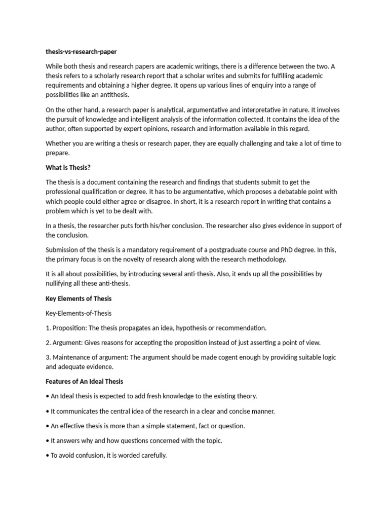 Difference Between Research Paper, Thesis | PDF | Thesis | Academic ...