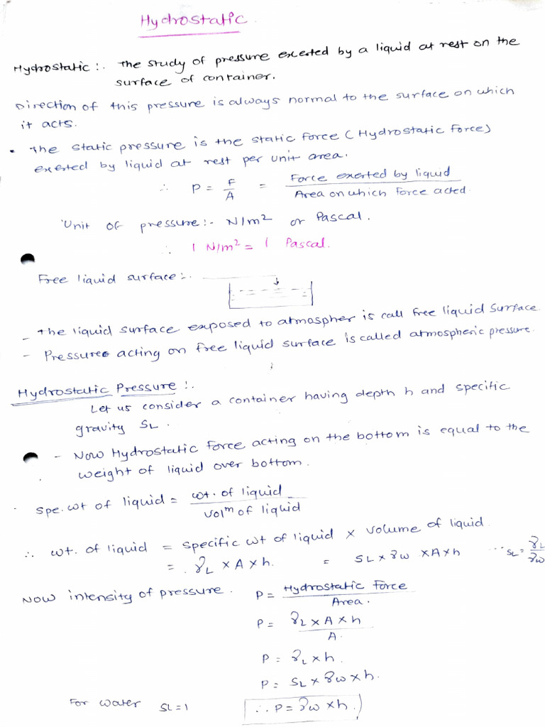 Hydrostatic | PDF | Pressure | Quantity