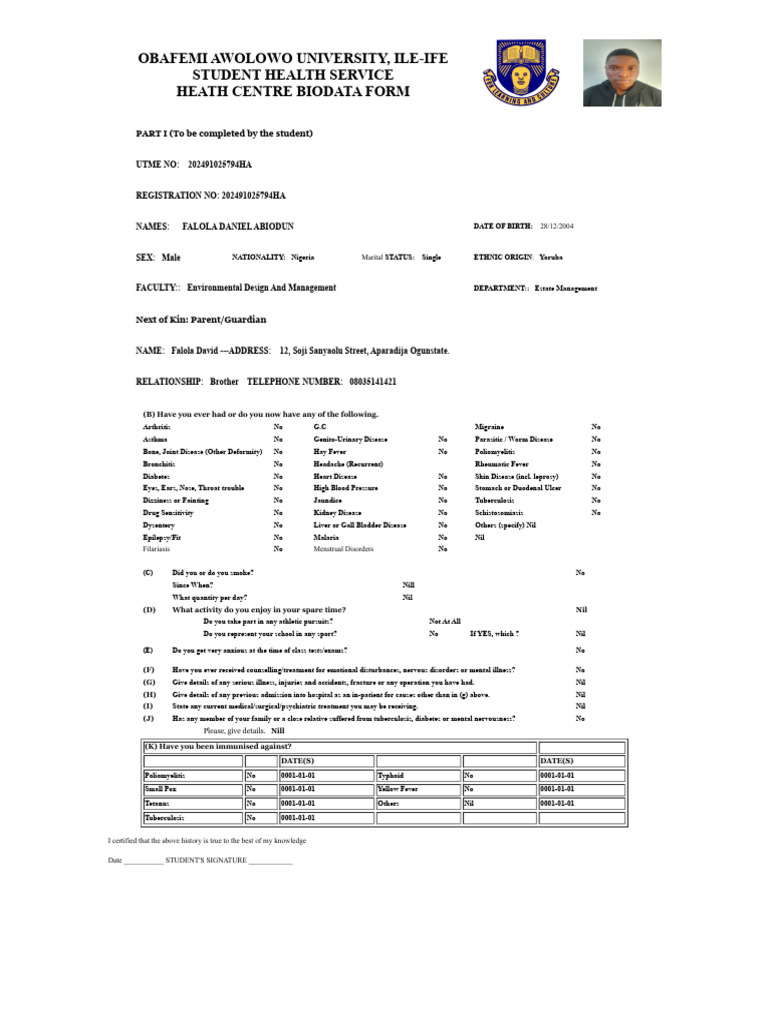 OAU Health Centre - PDF R | PDF | Epidemiology | Medicine