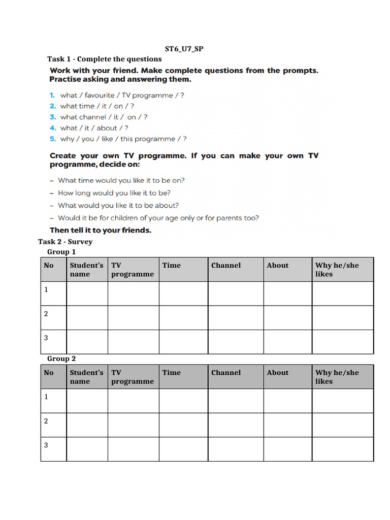 ST6 - U7 - SP Task 1 - Complete The Questions | PDF