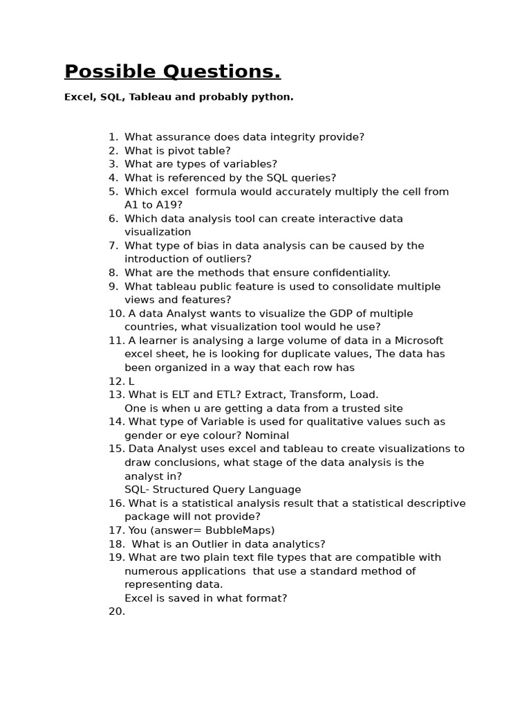 Possible Questions | PDF