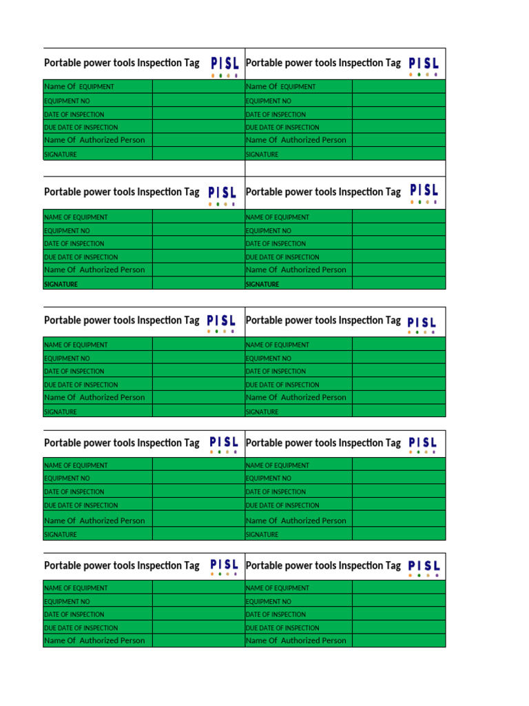 Portble Power Tools Inspection Tag | PDF