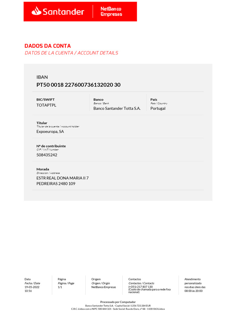 NIB SANTANDER (Preferencial) | PDF