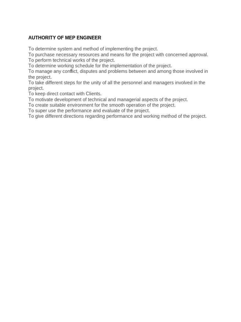Authority of Mep Engineer | PDF