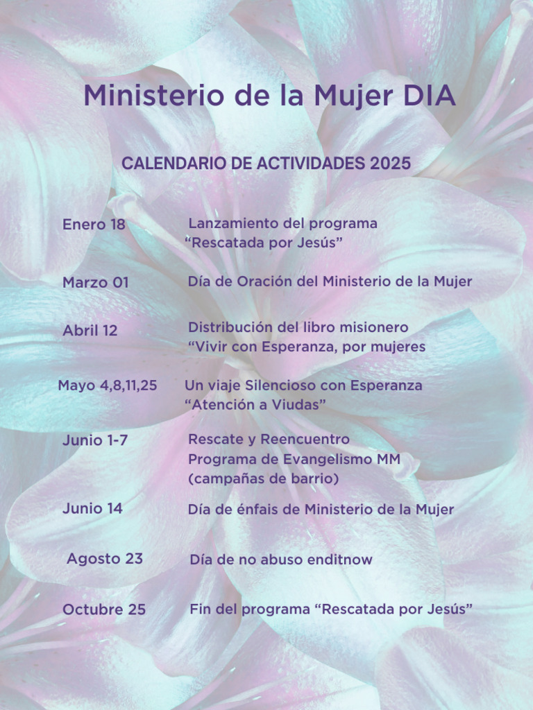 Calendario Actividades Ministerio Mujer 2025 | PDF