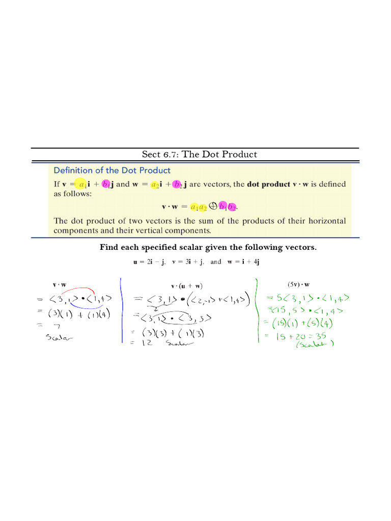 Math 1113 Lecture 6.7 - The Dot Product | PDF
