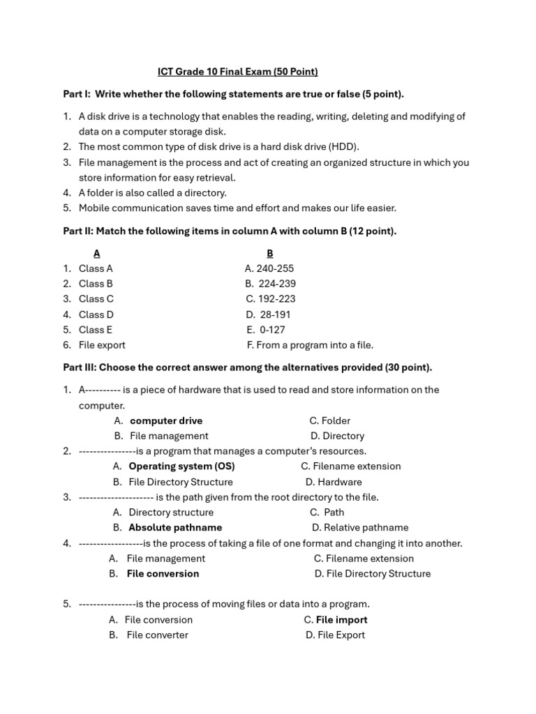 ICT grade 10 Filnal Exam | PDF | Computer File | Telecommunications