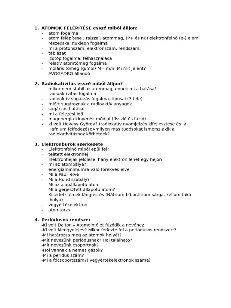 ATOMOK FELÉPÍTÉSE esszé miből álljon | PDF
