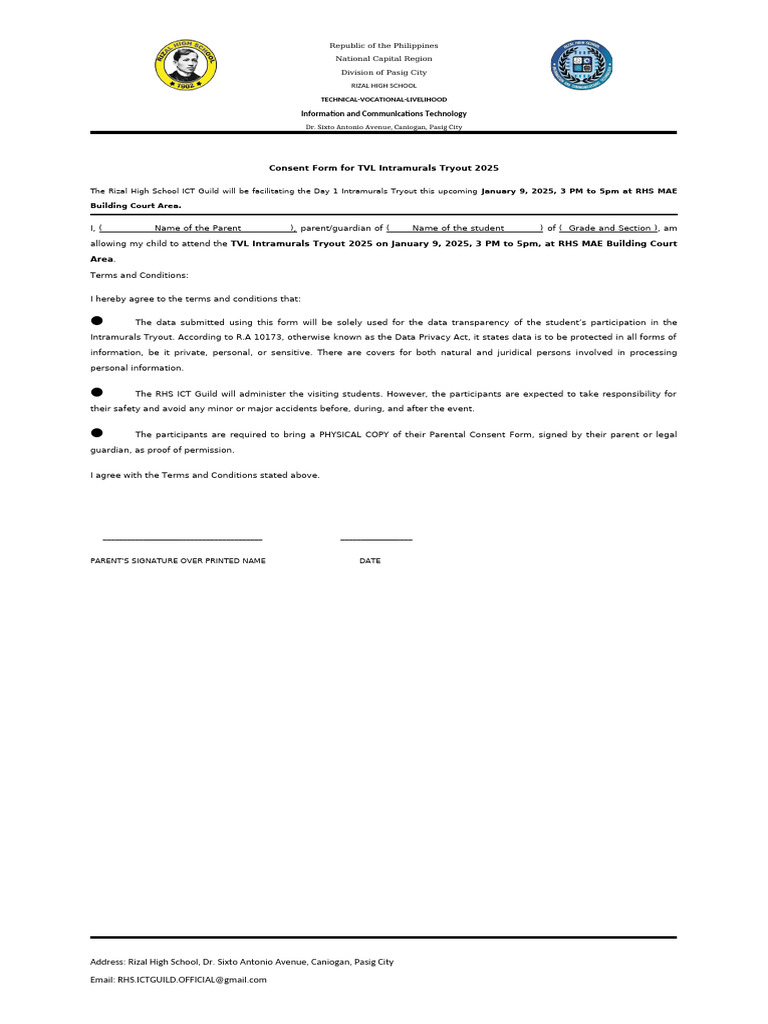 Intrams Tryout Consent Form | PDF