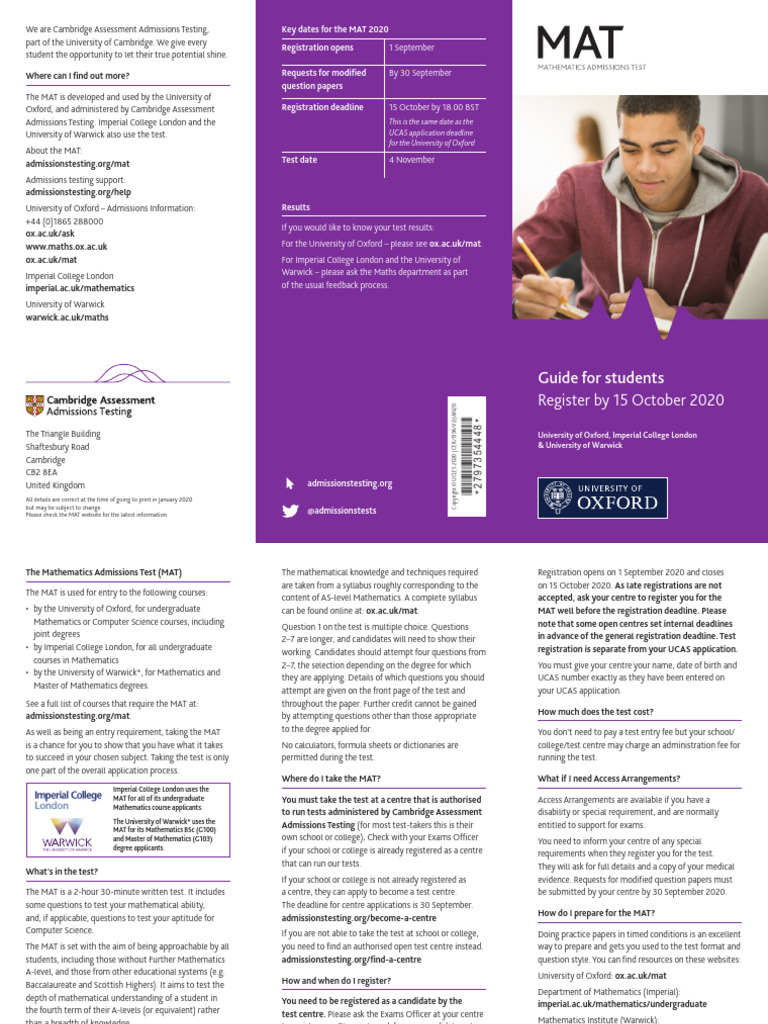 MAT-Leaflet | PDF | Gce Advanced Level (United Kingdom) | University ...