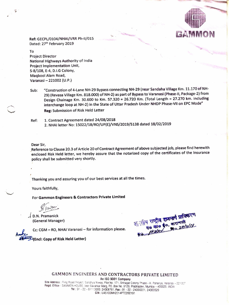 0104 O 01 015 Submission of Risk Held Letter (CAR Policy) | PDF