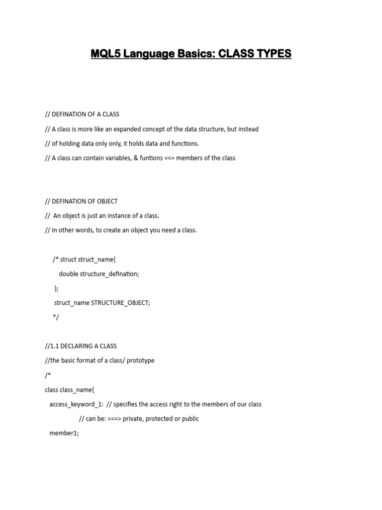 Mql5 Language Basics Class Types Pdf Class Computer Programming 9084