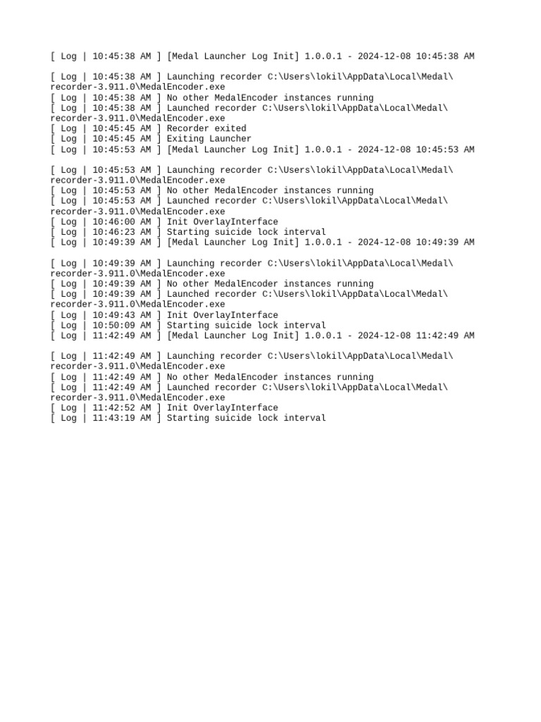Medal Launcher Log 20241208 | PDF