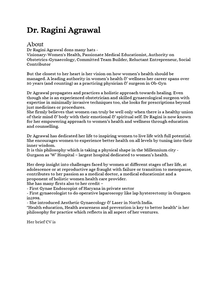 DR RAGINI AGRAWAL CV Updated (1) 8 MARCH | PDF | Gynaecology | Woman