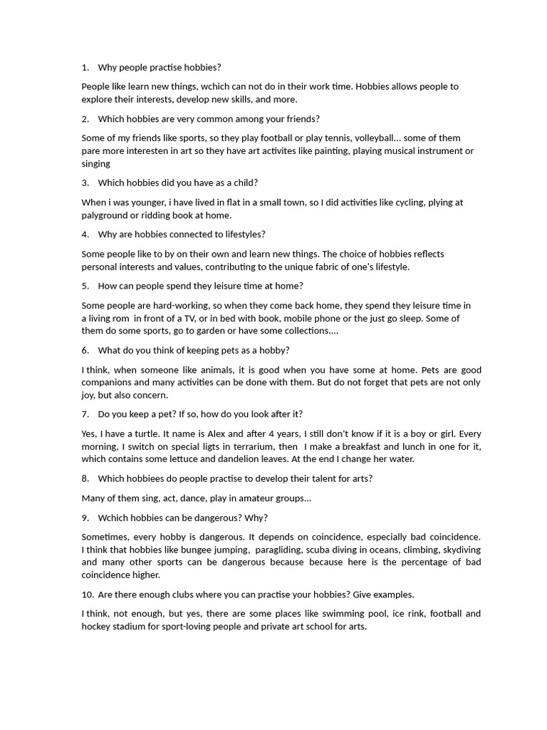 hobbies | PDF | Hobbies