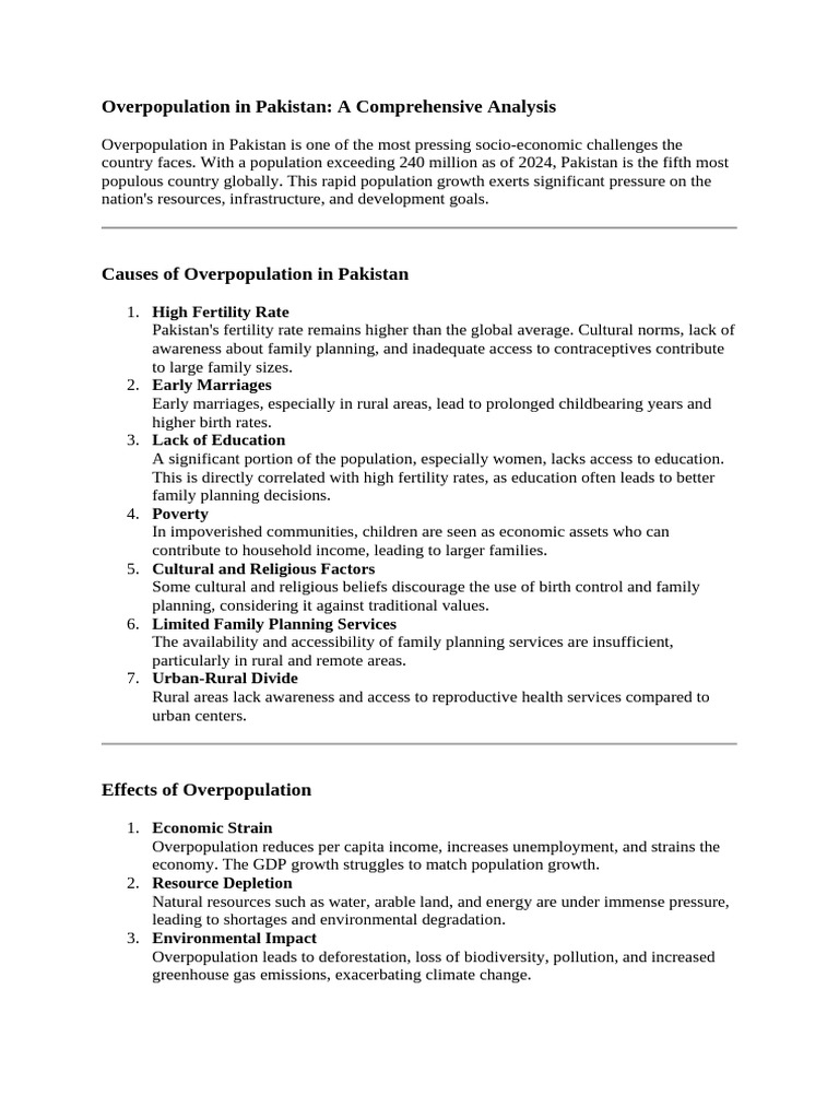 1-Overpopulation in Pakistan - A Comprehensive Analysis | PDF | Human ...