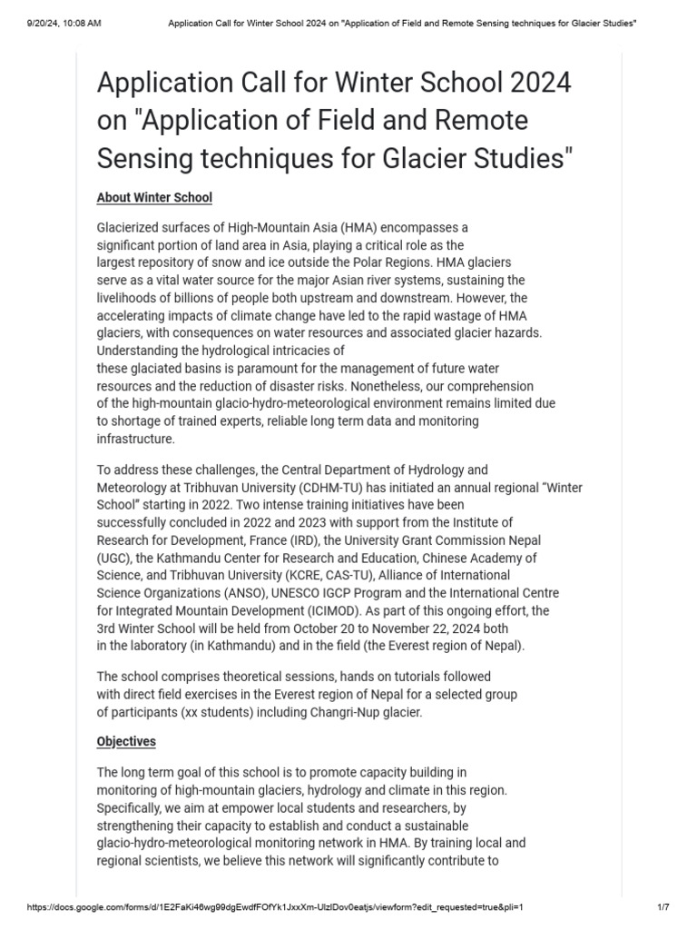 Application Call For Winter School 2024 On - Application of Field and Remote Sensing Techniques ...