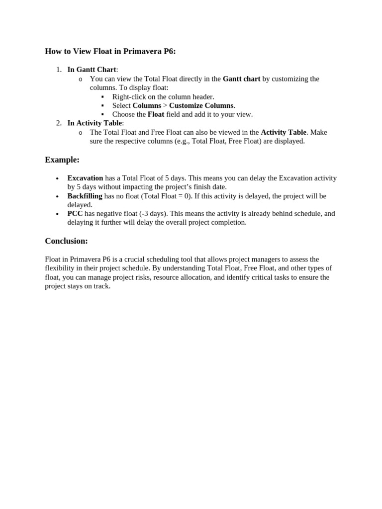 How to View Float in Primavera P6 | PDF