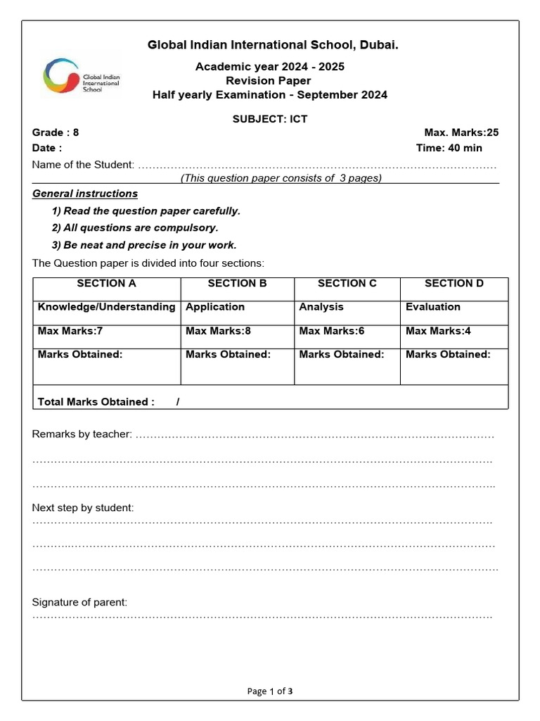 ICT-Grade 8-Halfyearly2024 Sample Paper | PDF | Computing | Computer ...