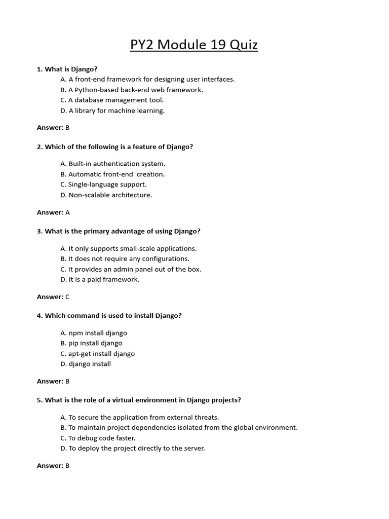 PY2 Module 19 Quiz | PDF