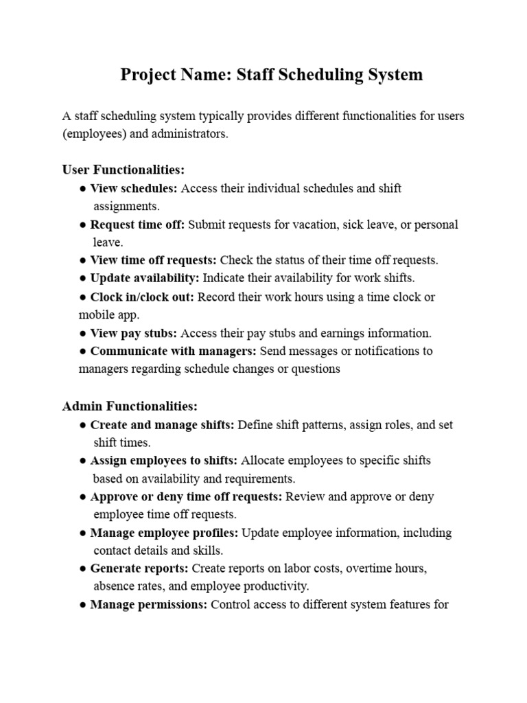 Staff Scheduling System Features | PDF