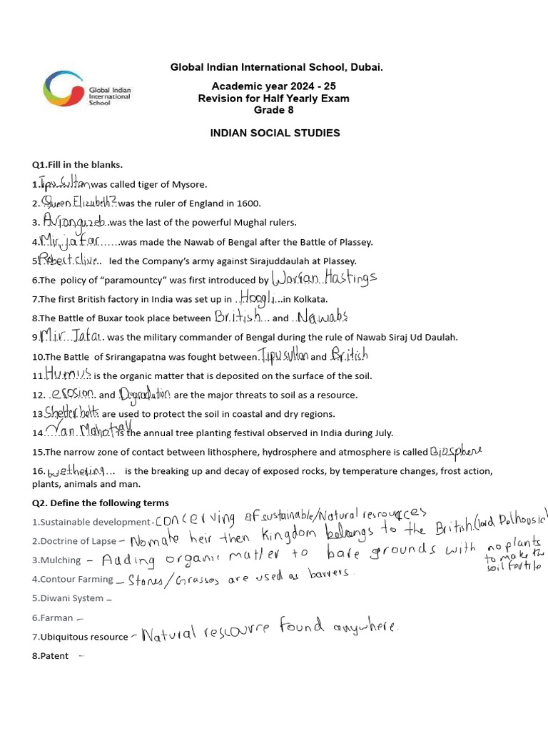 Gr8 SST Sample- Revision Paper | PDF