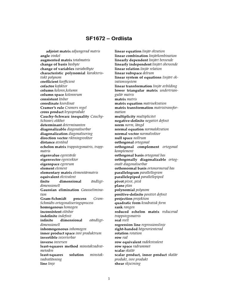 Ordlista | PDF | Matrix (Mathematics) | Eigenvalues And Eigenvectors