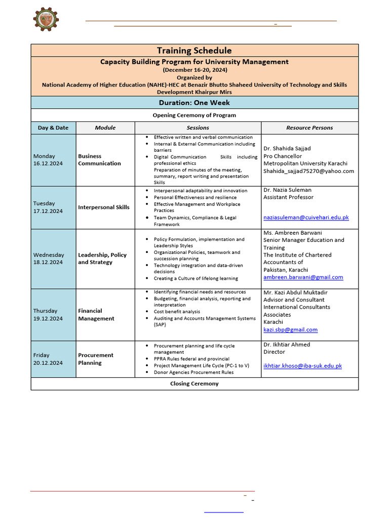 Training Schedule | PDF | Business