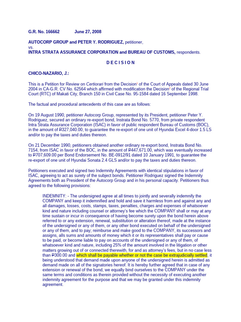 1-Autocorp Group Vs Intra Strata Assurance Corp | PDF | Guarantee | Surety