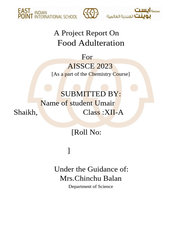 AISSCE 2023: Food Adulteration Report | PDF