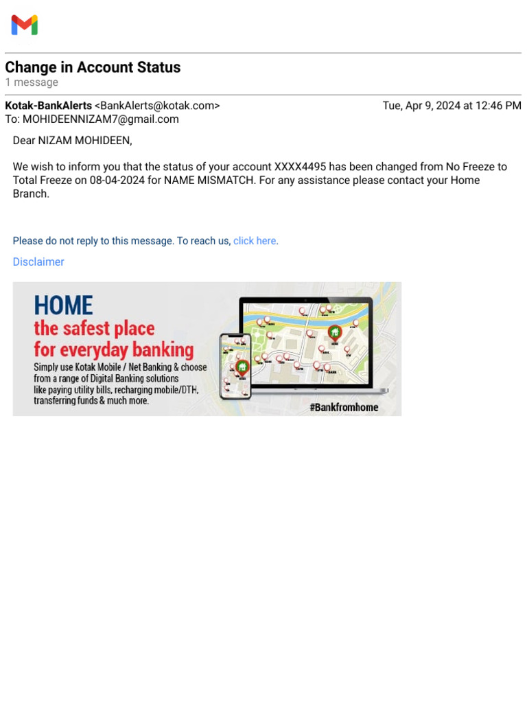Account Status Change Notification | PDF
