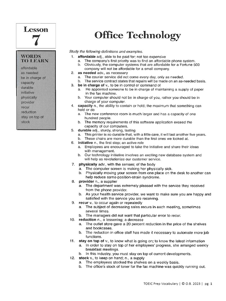 TOEIC Vocabulary Study Guide | PDF