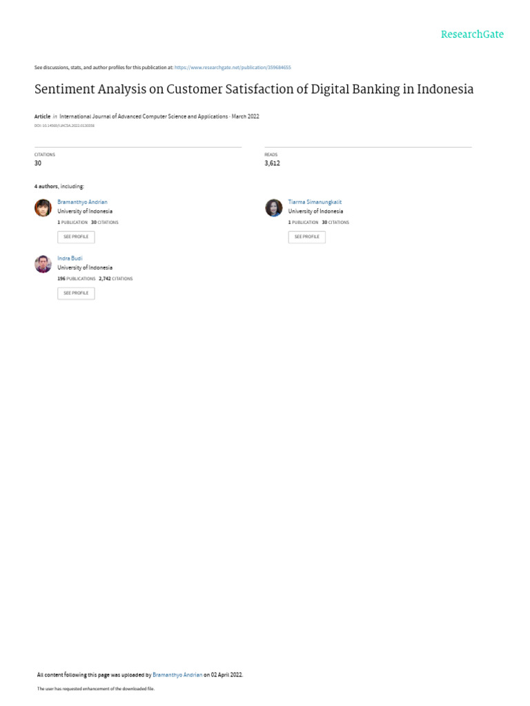 Paper 56-Sentiment Analysis On Customer Satisfaction of Digital Banking | PDF | Statistical ...