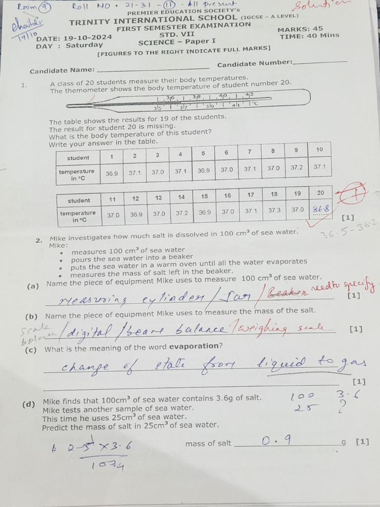 Grade 7 Science Exam Paper | PDF | Fineness | Nature