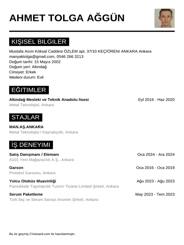 CV Ahmet Tolga AĞGÜN Kopyası | PDF