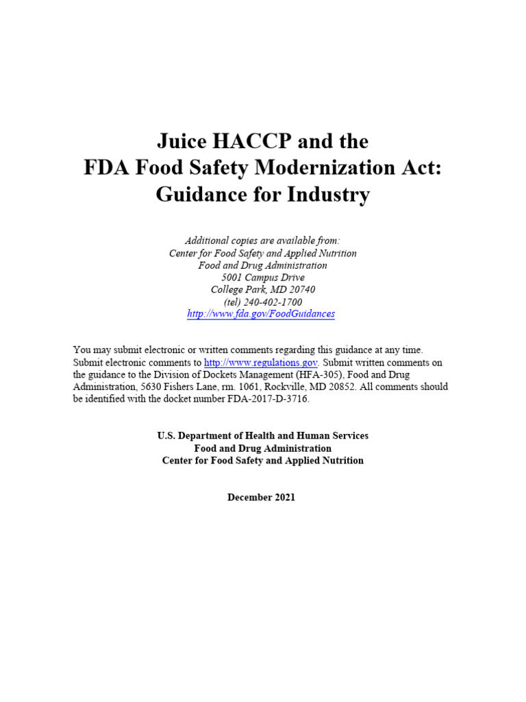 Juice HACCP & FSMA Guidance | PDF | Hazard Analysis And Critical ...