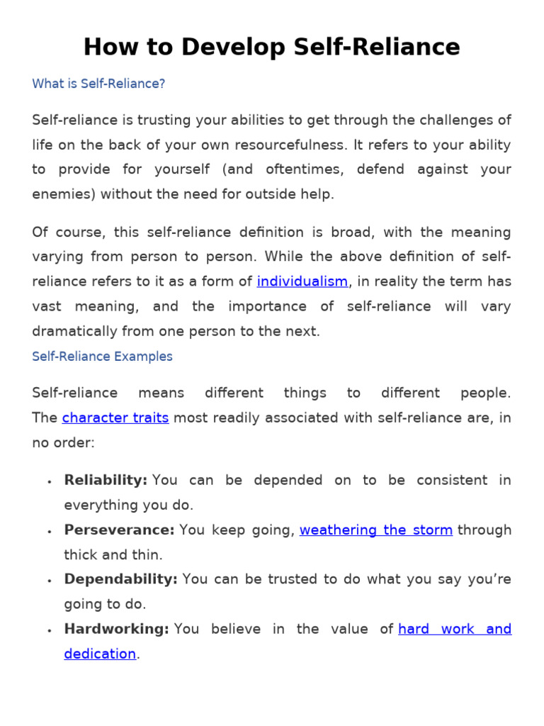 How to Develop Self Reliance | PDF | Cognition | Behavioural Sciences