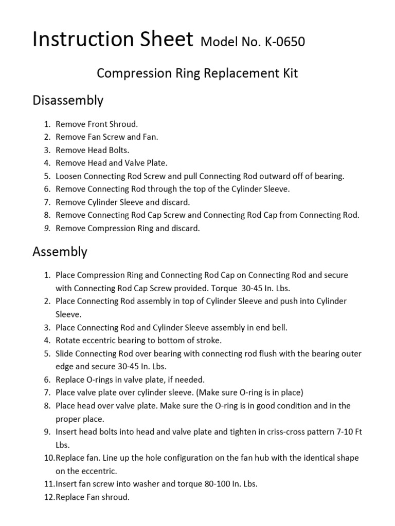 Instruction Sheet Model No K 0650 | PDF