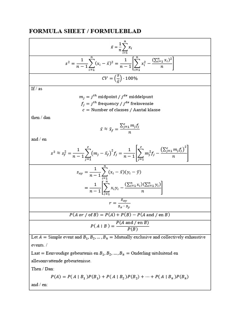 Statistical Formula Sheet | PDF | Probability Distribution ...