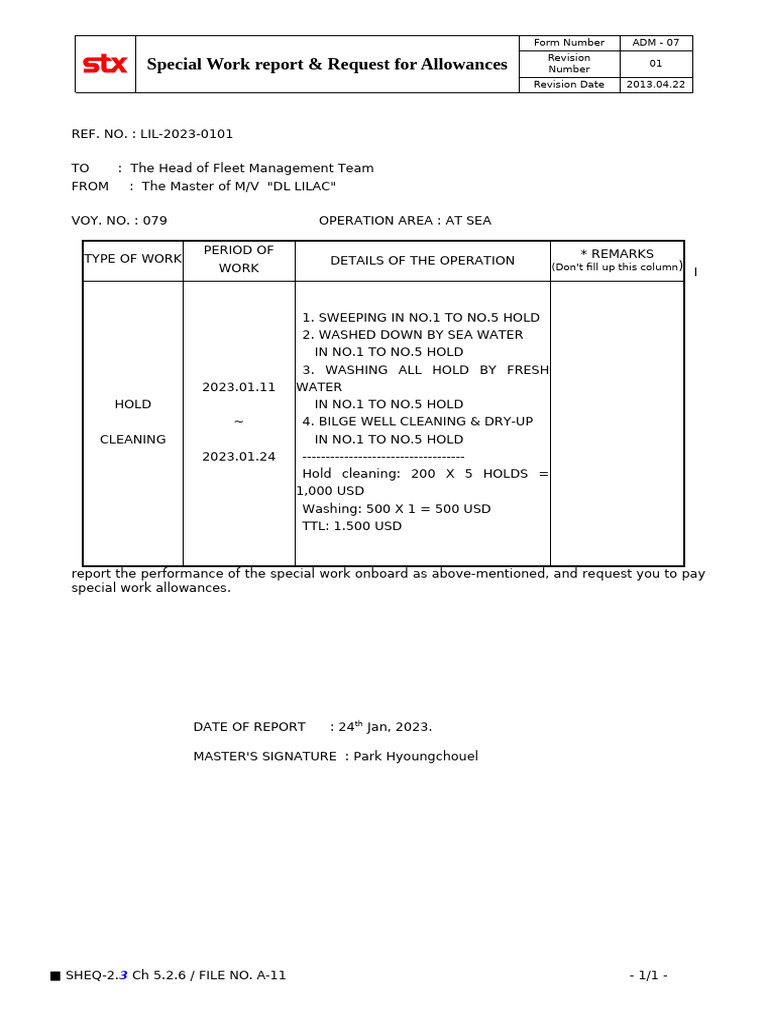 Special Work Report & Allowance Request | PDF