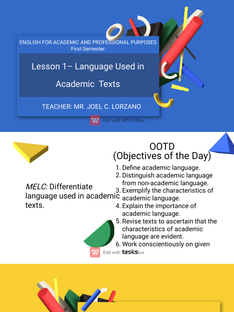 EAPP Q1L1 Language Used in Academic Texts | PDF | Slang | Linguistic Typology
