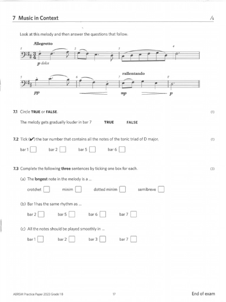 ABRSM Grade 1 - Practice Paper-17 | PDF