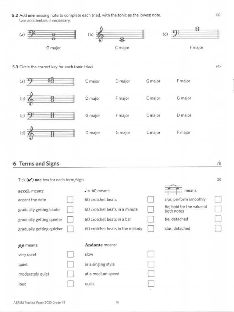 ABRSM Grade 1 - Practice Paper-16 | PDF